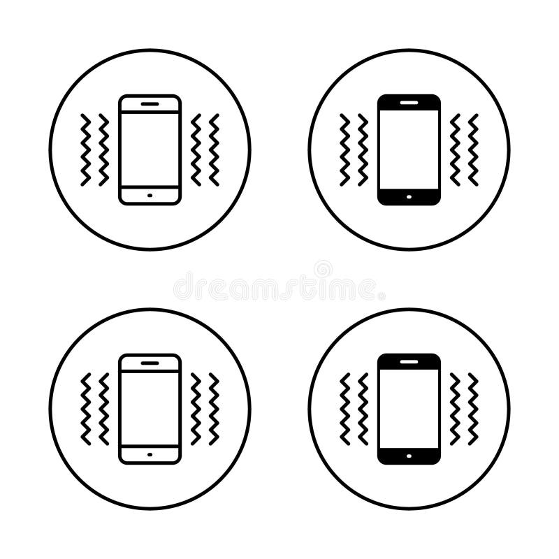 Phone Vibration Icon Set on Circle Line. Vibrate Mode Sign Symbol Stock ...
