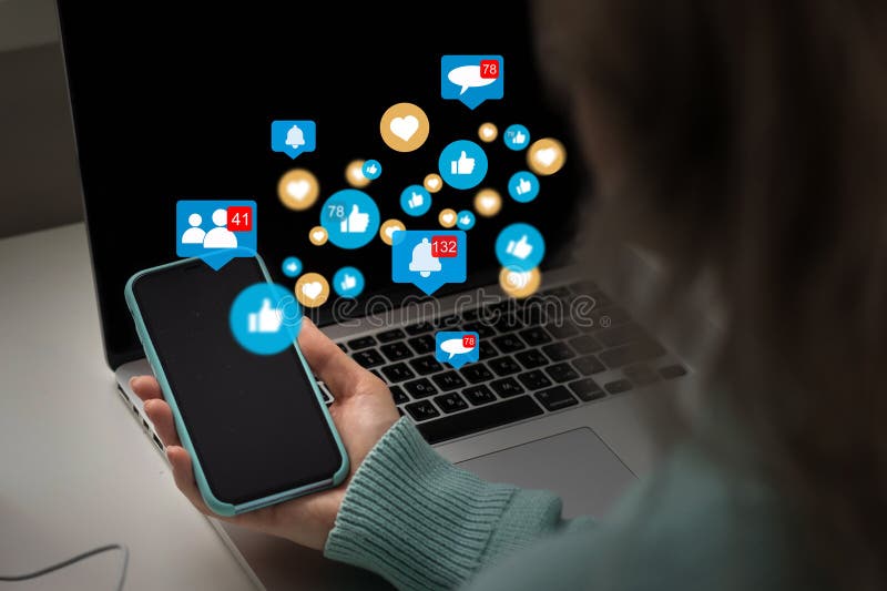 Phone Virtual Notifications Social Media. Stock Photo - Image of icons ...