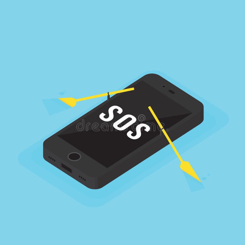 Phone in Water Sos Message Isometric Vector Illustration Stock Vector ...