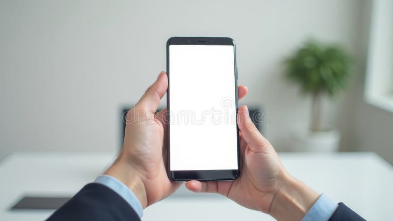Phone with White Screen in Hands Stock Photo - Image of hands ...