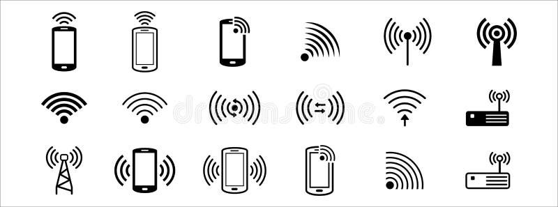 Phone Wireless Internet Data Connection Vector Icon Set. Contains Icon ...
