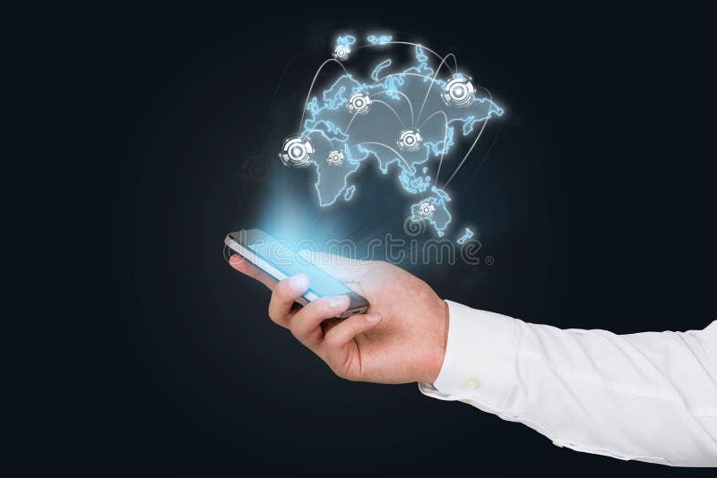 Cellphone with world map stock photo. Image of asia, education - 48128422