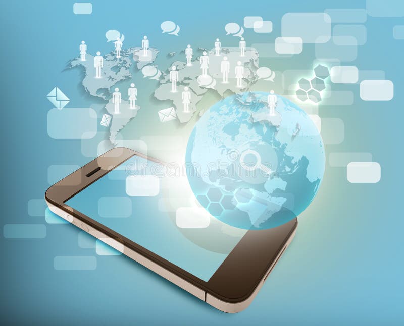 Phone and World Map with Icons of People, the Stock Illustration ...