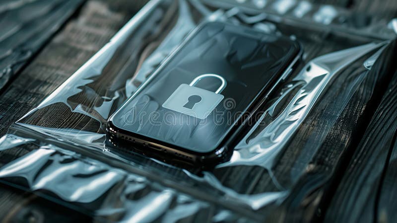 A Phone is Wrapped in Plastic with a Lock on it Stock Image - Image of ...
