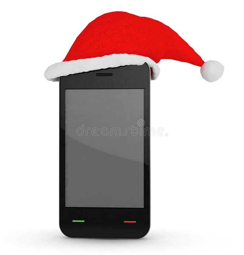 Phone with xmas hat stock illustration. Illustration of name - 21562171