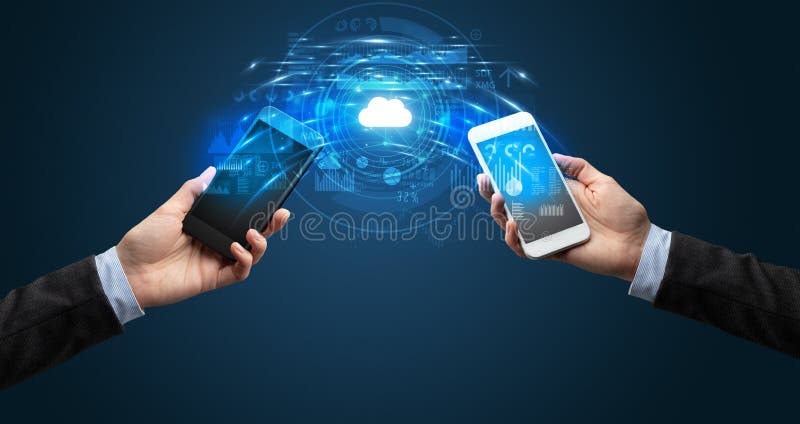 Phones Syncing through the Cloud Stock Photo - Image of share ...