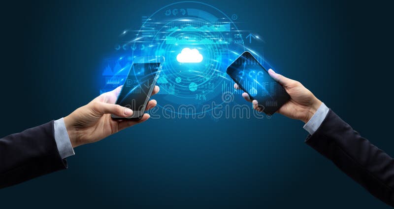 Phones Syncing through the Cloud Stock Image - Image of internet ...