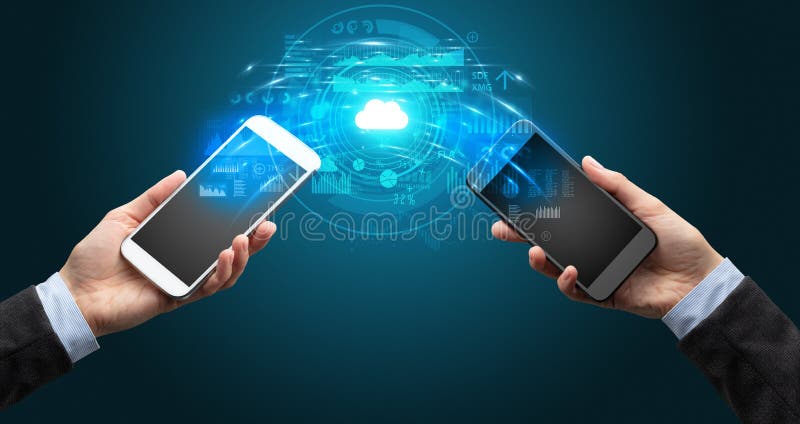Phones Syncing through the Cloud Stock Photo - Image of device, modern ...