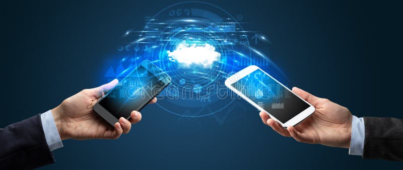 Phones Syncing through the Cloud Stock Image - Image of internet, close ...