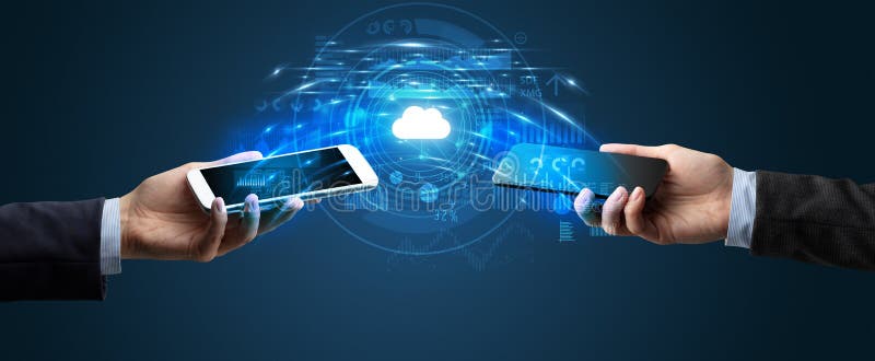 Phones Syncing through the Cloud Stock Photo - Image of modern ...