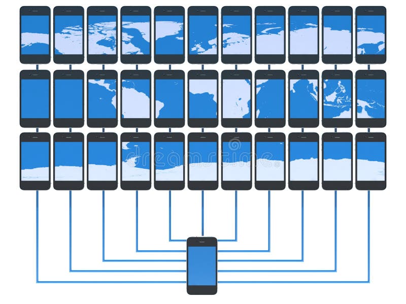 Phones and world map stock illustration. Illustration of equipment ...