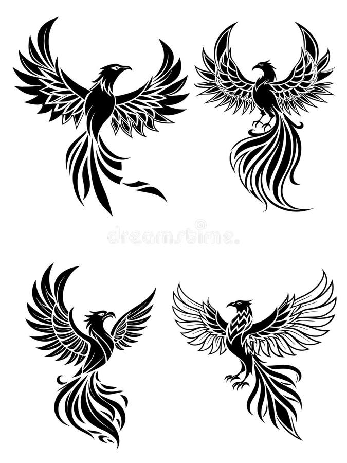 Phonix Bird Silhouette Vector Set Stock Vector - Illustration of hunter ...