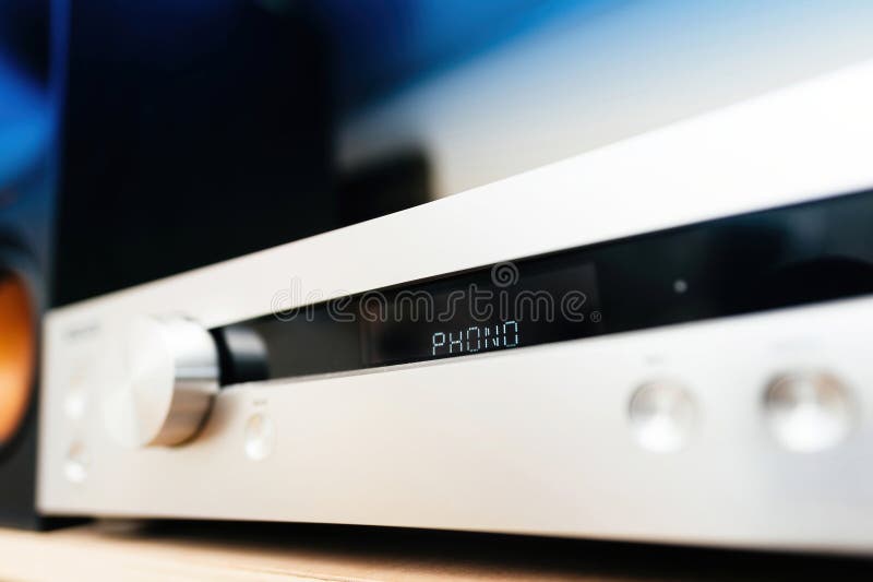 Phono Input on Preamplifier in Audiophile Room, Low-Angle View Stock ...