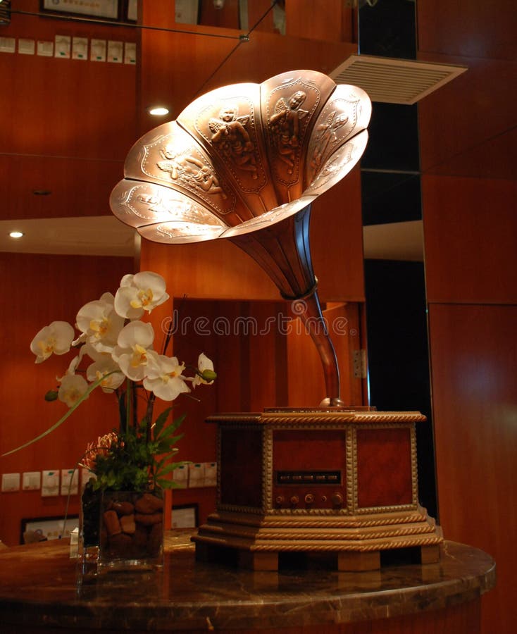 Phonograph stock image. Image of sound, brown, brass, desk - 3513791