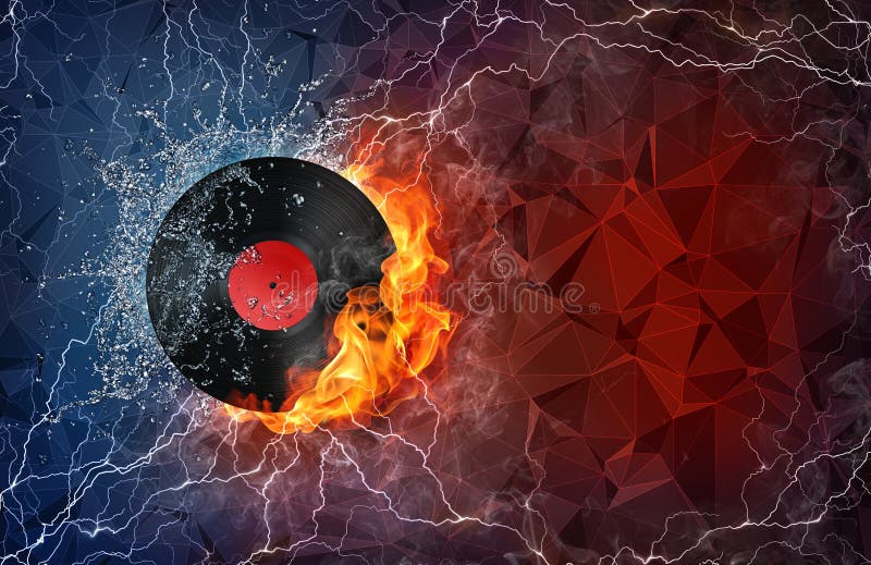 Phonograph Record in Fire and Water Stock Illustration - Illustration ...