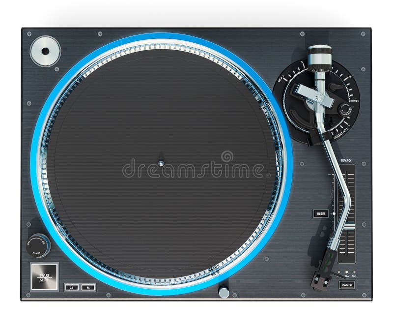 Phonograph Turntable, Top View. 3D Rendering Stock Illustration ...