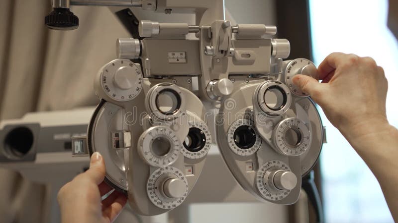 Phoropter Measuring Eyesight Near Snellen Chart in Hospital Stock Video ...