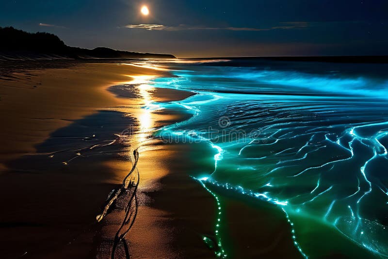Phosphorescent Sand Long Exposure of Glowing Footprints on a Bea Stock ...
