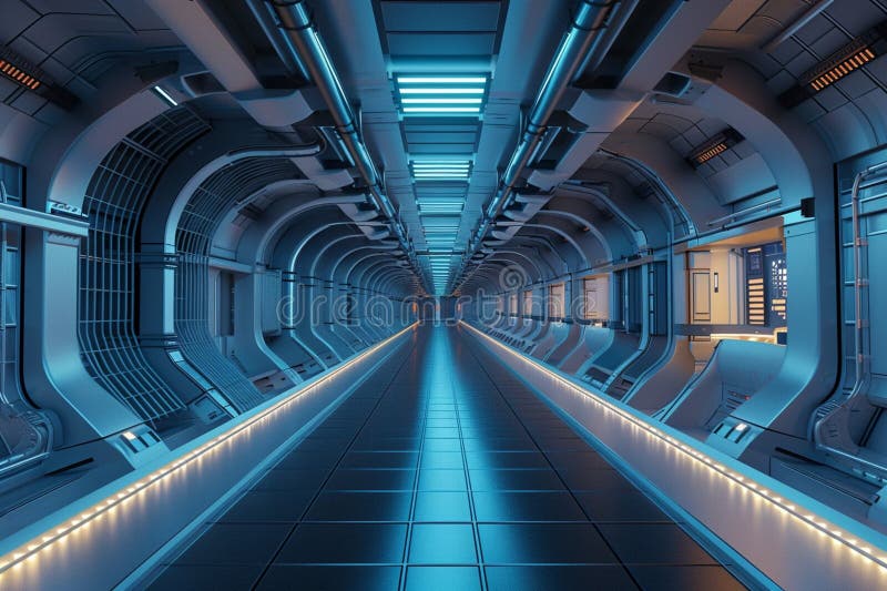 Photo Abstract 3D Rendering of a Modern Sci Fi Spaceship Corridor Gate ...