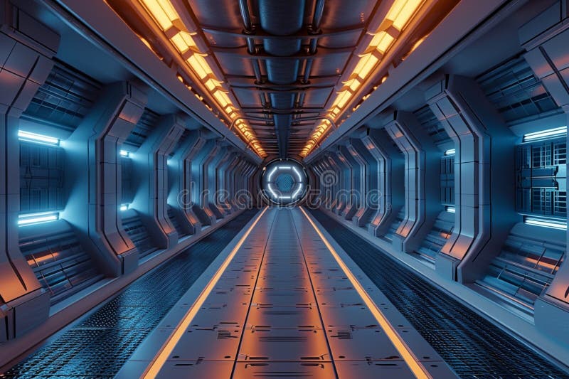 Photo Abstract 3D Rendering of a Modern Sci Fi Spaceship Corridor Gate ...