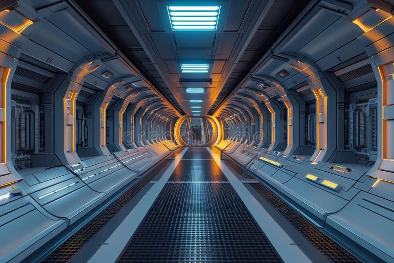 Photo Abstract 3D Rendering of a Modern Sci Fi Spaceship Corridor Gate ...