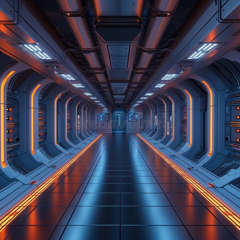 Photo Abstract 3D Rendering of a Modern Sci Fi Spaceship Corridor Gate ...