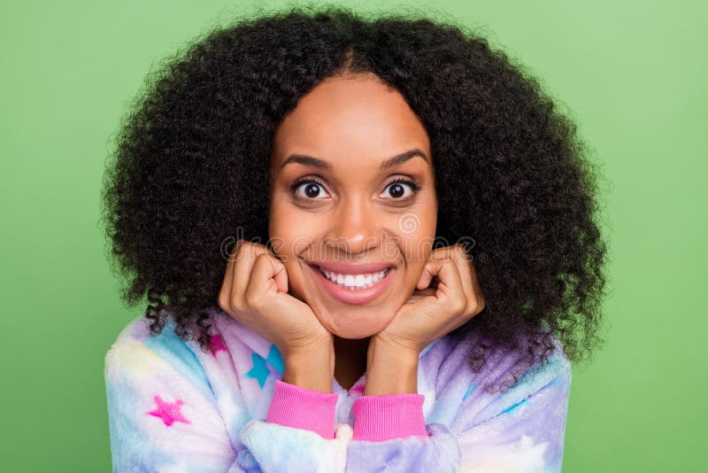 Photo Of Adorable Cheerful Dream Lady Hands Cheeks Beaming Smile Wear