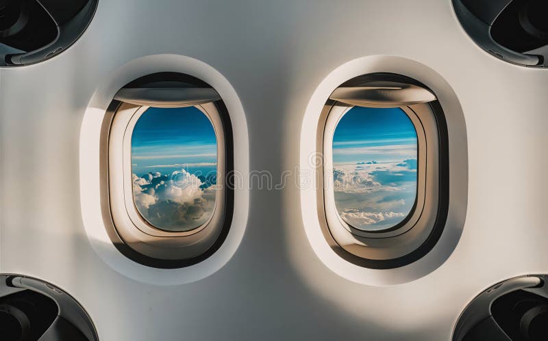 The Windows of an Airplane from Inside on White Background Stock ...