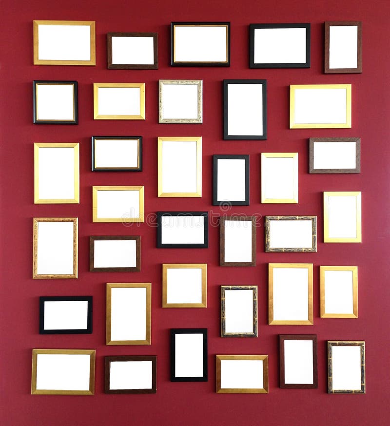 Photo Art Gallery on Vintage Red Wall Stock Photo - Image of museum ...