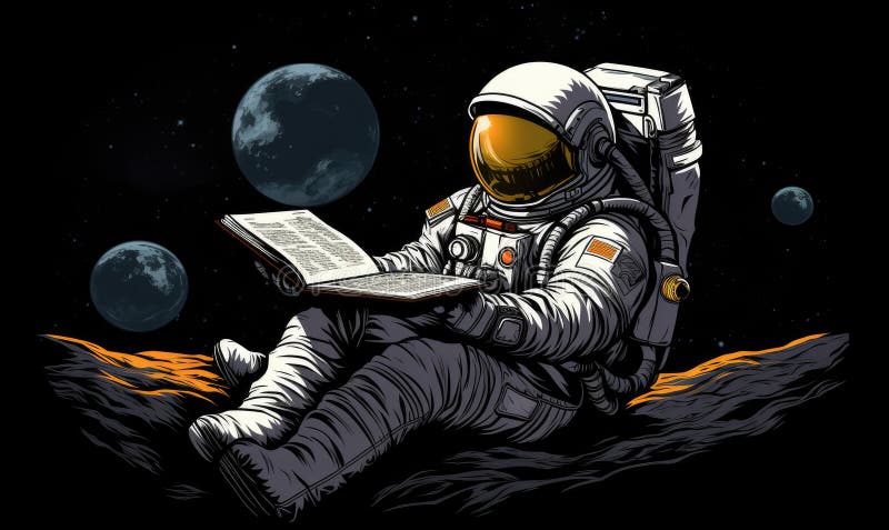 Photo of an Astronaut Reading a Book on the Moon Stock Illustration ...