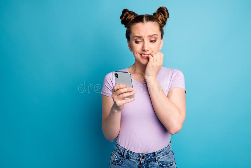 Photo Of Attractive Pretty Teen Lady Biting Fingers Two Buns Influencer