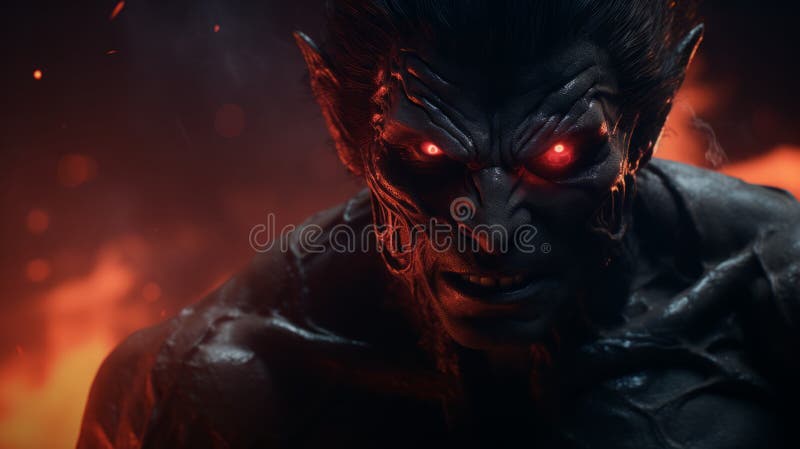 Fiery Demon with Intense Eyes - Vray Tracing Inspired Artwork Stock ...