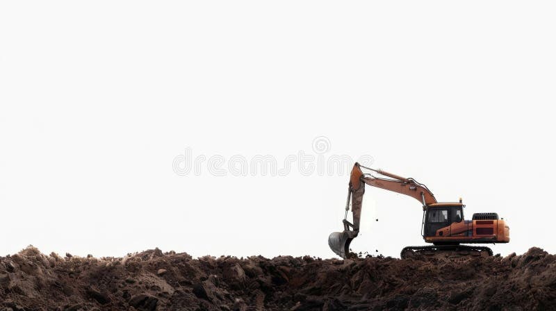 Photo of a Backhoe Digging a Trench in Soil Against a Plain White ...