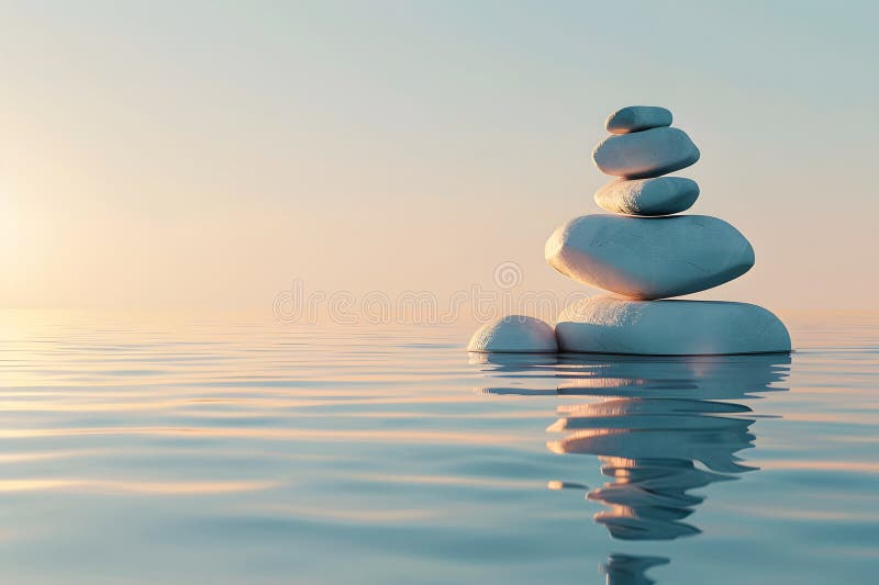 Balanced Stack of Rocks on Water Edge for Meditation Banner Stock ...