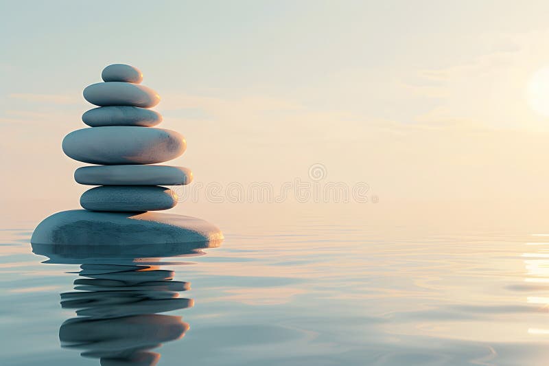 Balanced Stack of Rocks by Water Symbolizing Calm and Balance Stock ...