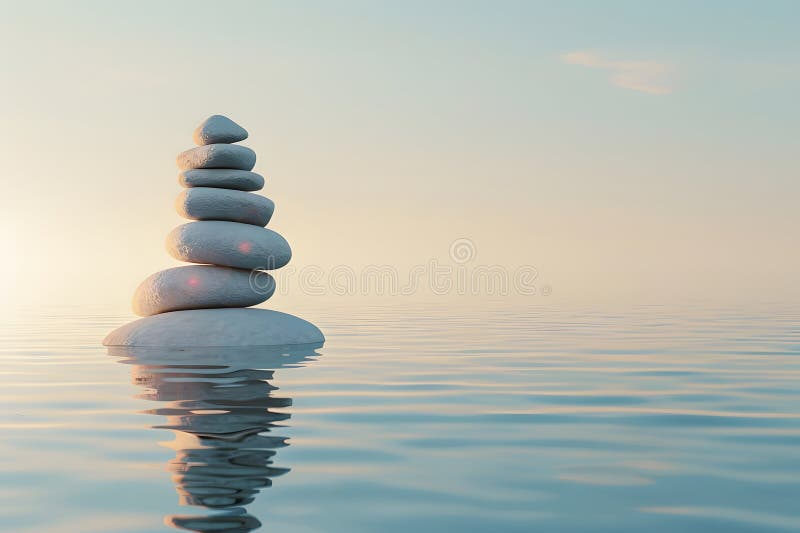 Balanced Stack of Rocks Near Water Symbolizing Calm Stock Illustration ...