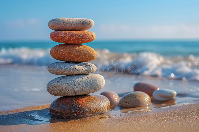 A Stack of Rocks with a White Flower on Top Stock Illustration ...