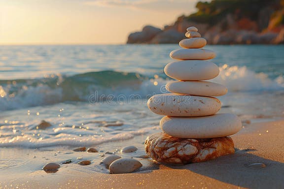 A Photo of a Balanced Stack of Rocks on the Shore, Representing ...