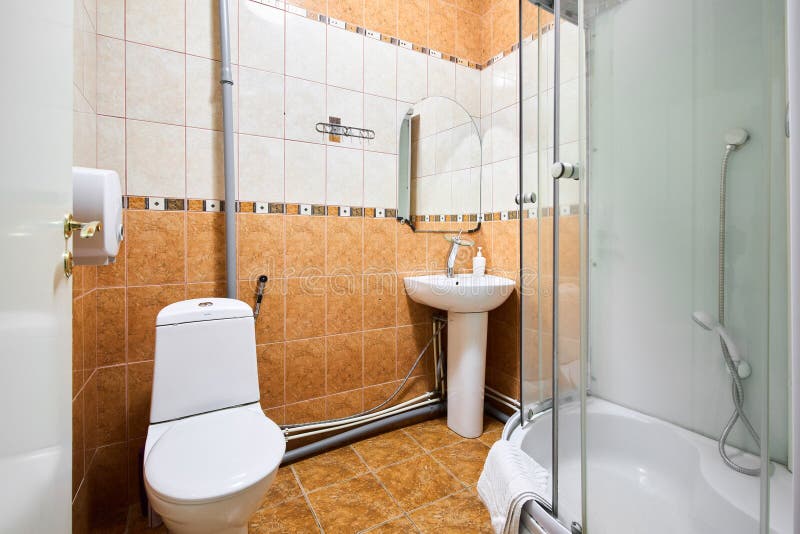 Photo of a Bathroom in a Studio Apartment Stock Image - Image of mirror ...