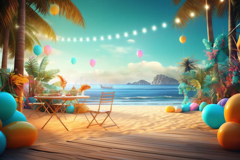 Beach Party Background with Balloon and Lamp Ai Generated Stock ...