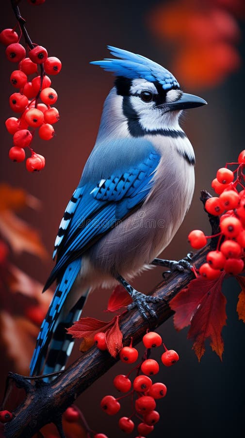 Photo of a Beautiful Blue Bird Sitting on Red Leaf Tree S Branch Stock ...