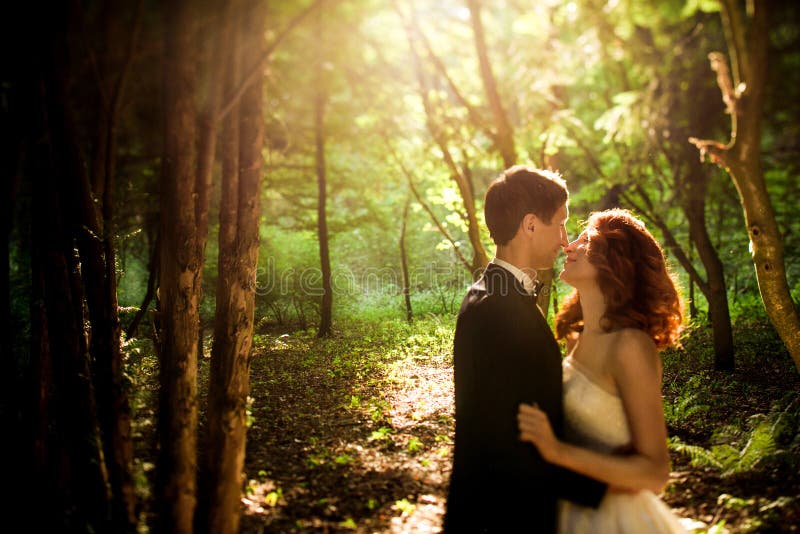 Happy Romantic Married Couple Standing Shade Stock Photos - Free ...