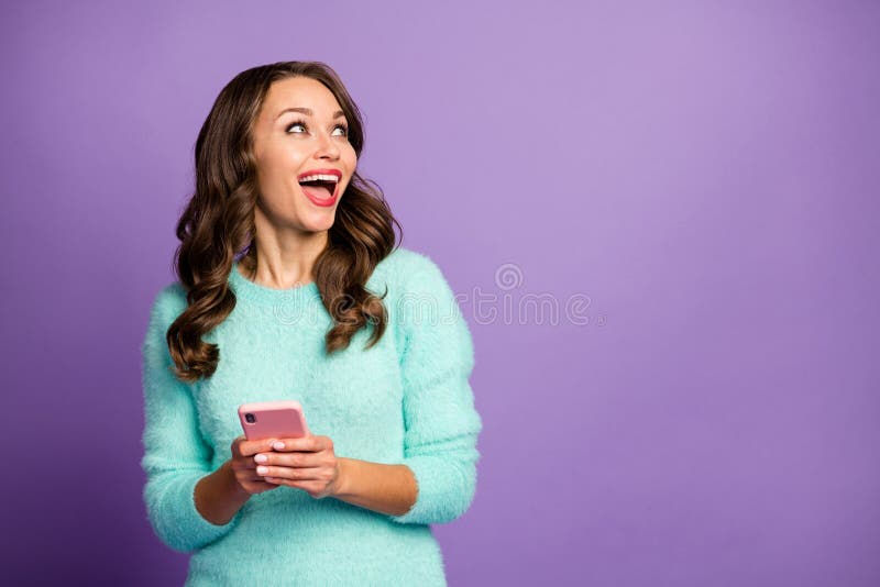 Photo Of Beautiful Lady Hold Telephone Hands Blog Influencer Look Empty