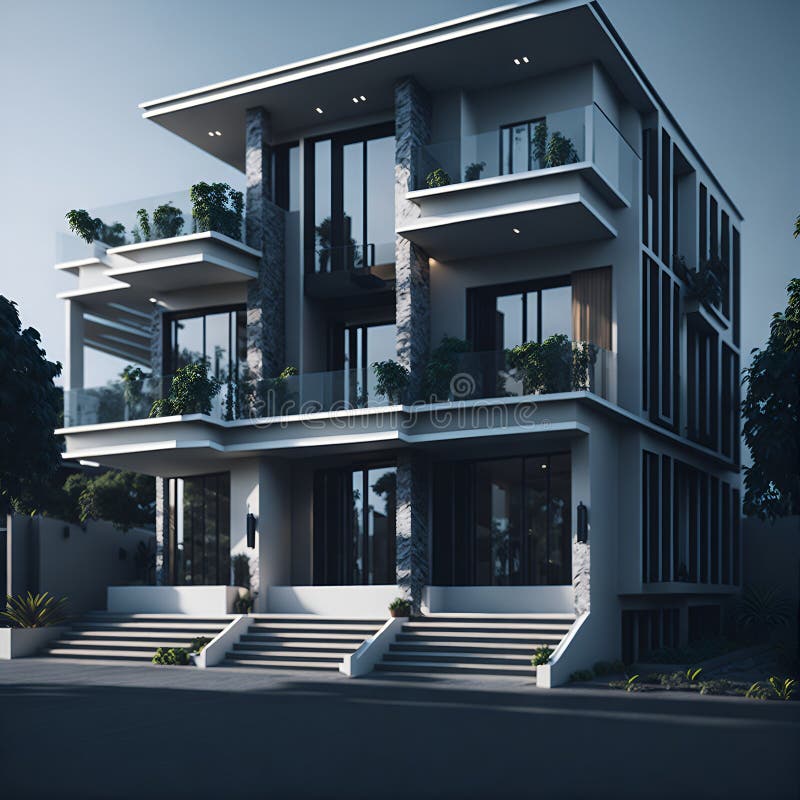 Ai Generated a Beautiful Three-story Building Adorned with Lush Green ...