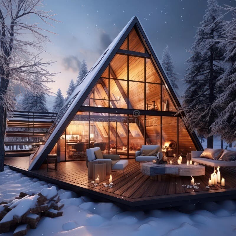 Photo of Beautiful Triangular House Glamping Resort in Winter Snow ...