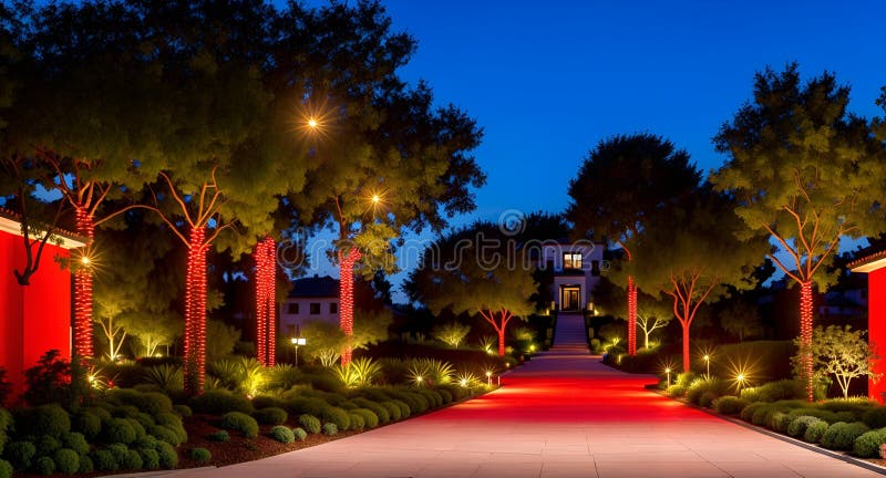 Ai Generated a Beautifully Illuminated Pathway Surrounded by Lush Trees ...