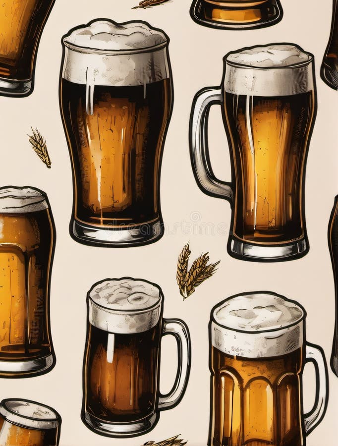 Photo of Beer Sketch Set. Generative AI Stock Photo - Image of ...