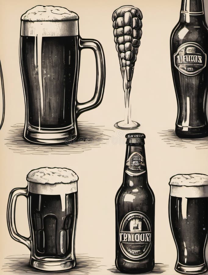 Photo of Beer Sketch Set. Generative AI Stock Image - Image of brewery ...