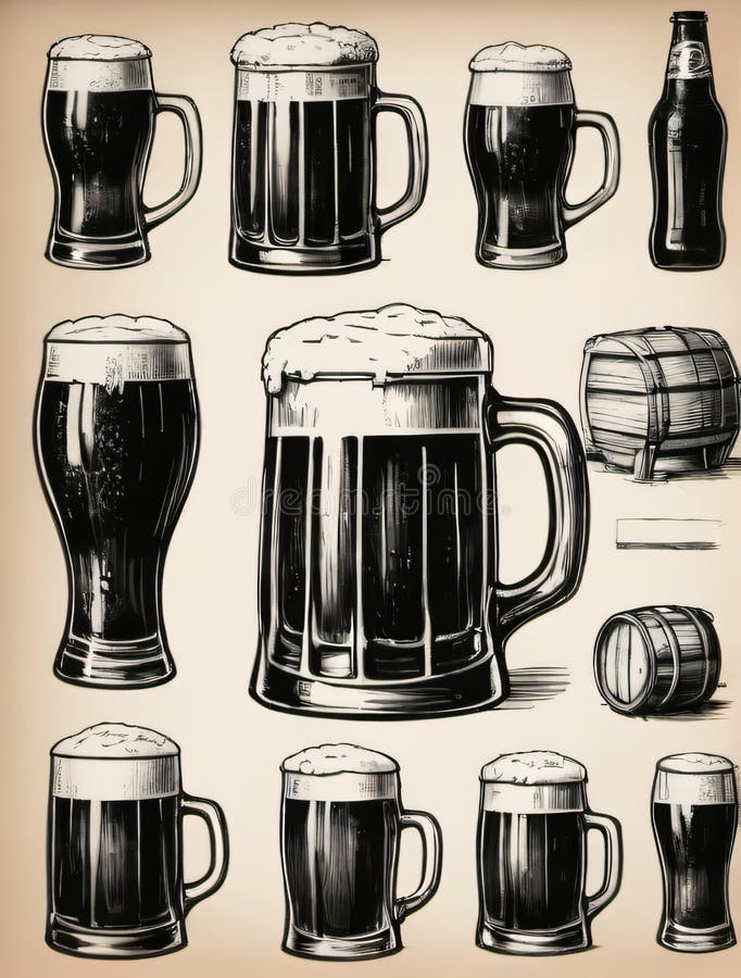 Photo of Beer Sketch Set. Generative AI Stock Image - Image of glasses ...