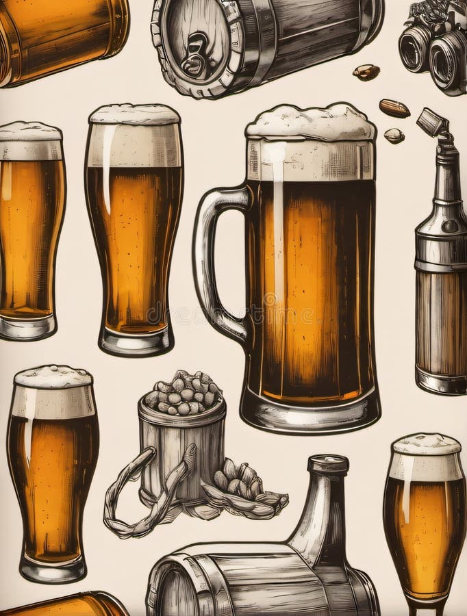 Photo of Beer Sketch Set. Generative AI Stock Photo - Image of retro ...